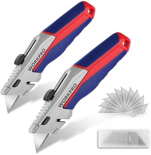 WORKPRO Folding Utility Knife with Belt Clip and Extra 10-piece Blades ...