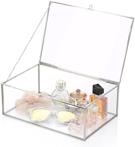 Amazon.com: OGANAZI Vintage Glass Storage Box, Silver Glass Keepsake ...