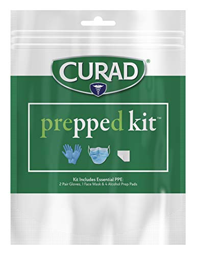 Curad Prepped Kit Essential PPE Pack, Includes 2 Pairs of Gloves, 1 ...