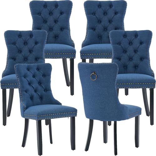 Amazon.com - Yarneliosa Linen Dining Chairs Set of 6, Tufted ...