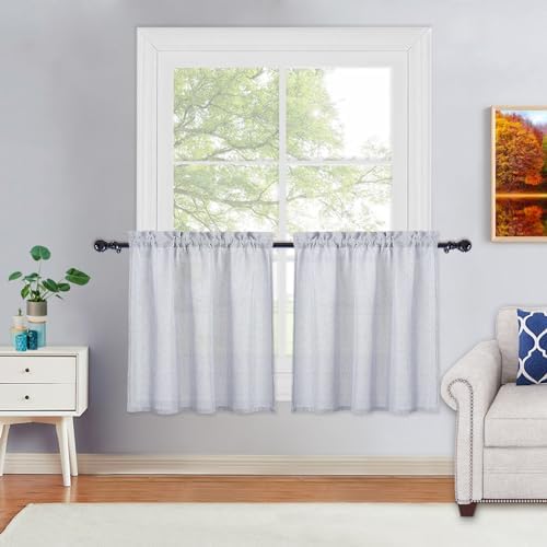 LuxFocus Short Curtains 36 Inch Drop Linen Kitchen Curtains Translucent ...