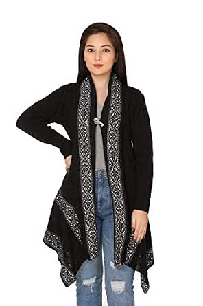 Buy PIPASA Women's Wool Banded Collar Shrug (WOOLEN LONG SHRUG_Black ...
