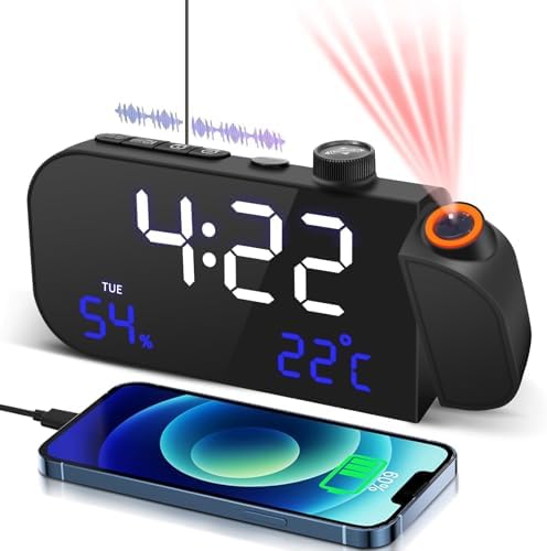 Amazon.com: LIORQUE Projection Alarm Clock for Bedroom, Alarm Clock ...