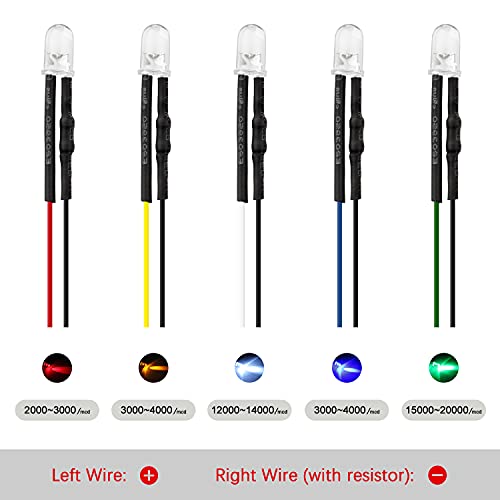 Snapklik.com : DiCUNO 30pcs Prewired 5mm LED Diode 12V, Ultra Bright ...