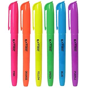 EXTRIC Highlighters, 6 Pack Marker Pen - Pen Style Fluorescent ...