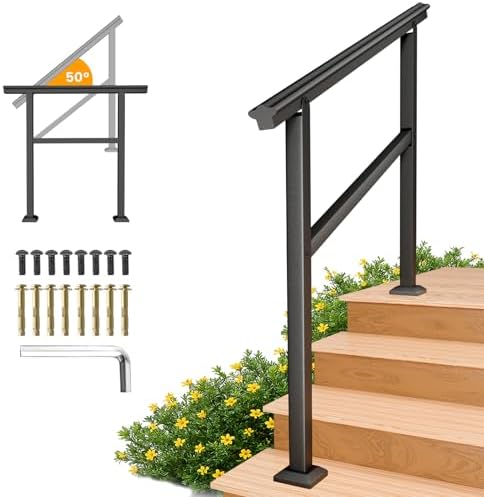ZALNVEY 4 Step Stair Railing, Handrail for Indoor Outdoor Steps, 1.65 ...