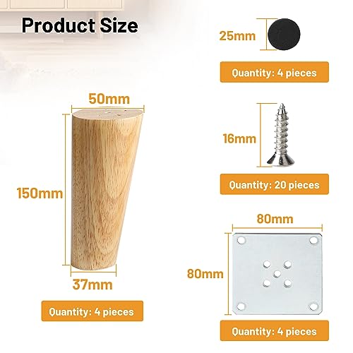 DBREAKS Wooden Furniture Feet, Pack of 4 Solid Wood Conical Slanted ...