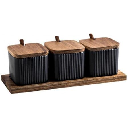 Amazon.com | 3 Pack Ceramic Condiment Jar Spice Box, Container ...