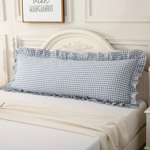 Amazon.com: Silnuo Light Blue Plaid Body Ruffle Pillow Sham,Washed ...