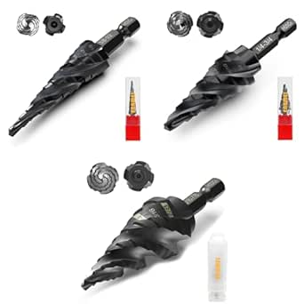 ENBMEI M35 Cobalt Step Drill Bit Set (3pcs) Unibit Four Spiral Flute ...