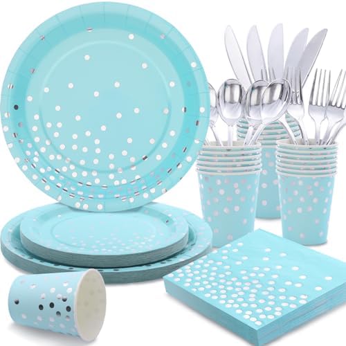 Amazon.com: 175 Pcs Blue Plates and Napkins Party Supplies - Light Blue ...