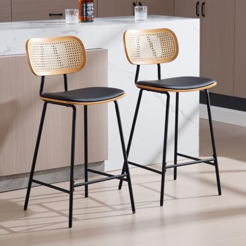 Wahson Modern Bar Stools Set of 2 Rattan Counter Chairs for Kitchen ...