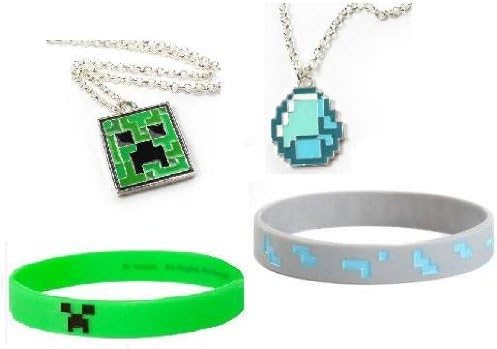 Amazon.com: Minecraft Necklace & Rubber Bracelet Set Diamond (Set of 4 ...