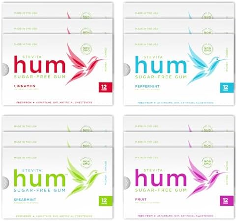 Amazon.com : Stevita Hum, Variety Pack - 12 Packets of Sugar-Free Gum ...