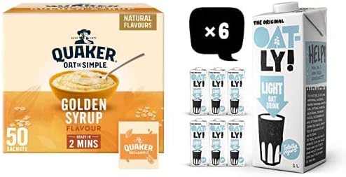 Quaker Oats Golden Syrup Porridge Sachets, 50 x 36g & Oatly Light Oat ...