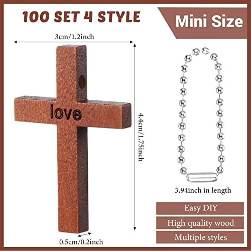 Amazon.com: 100 Pcs 4 Styles Natural Mini Wooden Cross Charms for ...