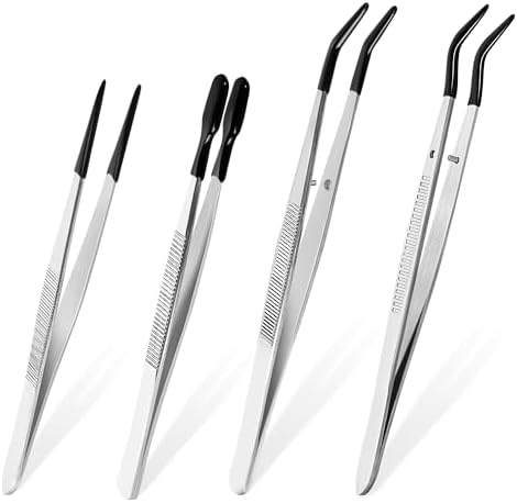 CKKAPTURE 4 Pcs Tweezers with Rubber Tips Set - PVC Coated Precision ...