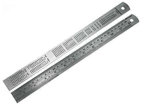 12 inch 300 mm steel ruler with conversion chart. On the back by ...