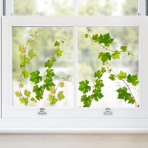 Supzone Green Vine Leaves Window Stickers Fresh Grape Vine Window ...