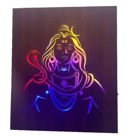 The Lord Shiv 3D LED Light Wooden Frame| Wooden Logo | Hindu Gods LED Wall Light | Home Mandir ...