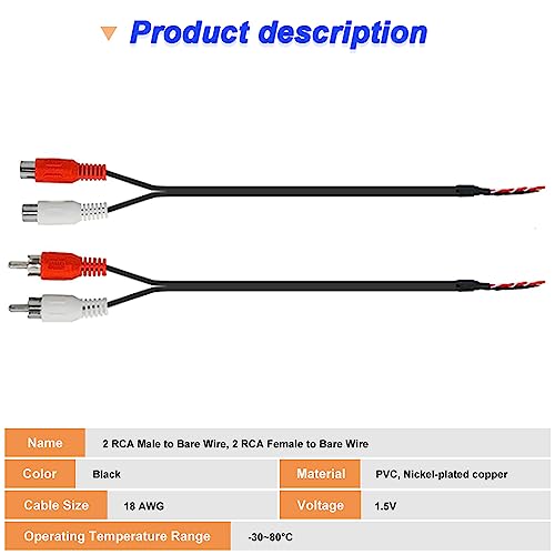 Xiatiaosann Dual RCA Male to Bare Wire & Dual RCA Female to Bare Wire ...