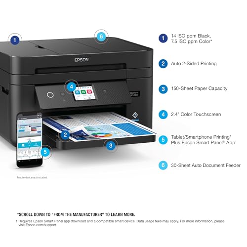 Epson Workforce WF-2960 Wireless All-in-One Printer with Scan, Copy ...