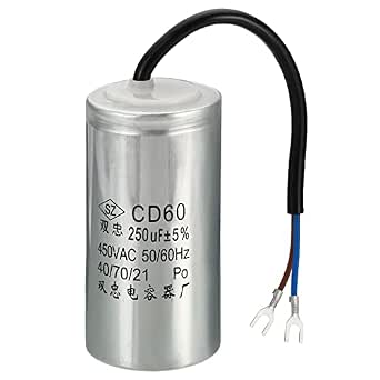 PATIKIL CD60 Run Capacitor, 250uF 450VAC 2 Wires 5% Tolerance 50/60Hz ...