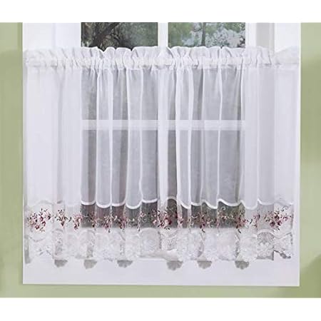 Amazon.com: HCI Vintage Embroidered Sheer Kitchen Curtain - Blue (58" x ...