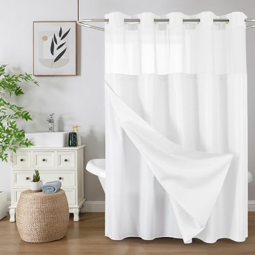 Amazon.com: Naturoom White Waffle Shower Curtain Set with Snap-in Liner ...