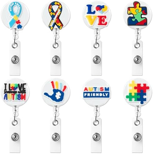 Amazon.com : ANGOLIO Autism Awareness Badge Reel - 8Pcs ID Badge Holder ...