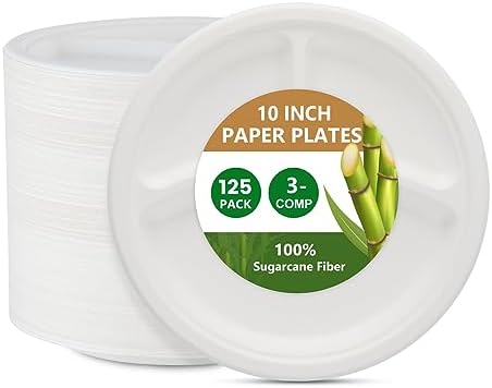 Amazon.com: Disposable Paper Plates 10 Inch with 3 Compartment [125 ...