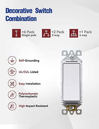 Snapklik.com : AIDA Rocker Decorator Paddle Light Switch Combo, Single Pole