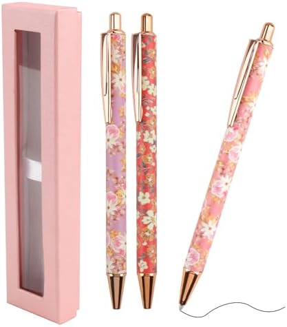3 Pcs Floral Art Ballpoint Pens, Fancy Metal Flower Ballpoints Pens ...