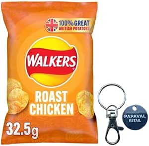 Walkers Crisps Grab bag Pack of 32x32.5g with Key Ring (Roast chicken ...