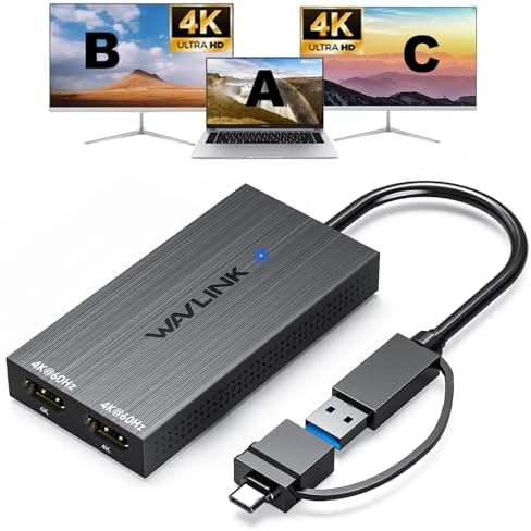 WAVLINK USB 3.0/USB-C DisplayLink Adapter, Dual HDMI 4K 60Hz for Dual ...