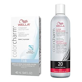 Amazon.com: WELLA colorcharm Hair Toner, T18 Lightest Ash Blonde + 20 ...