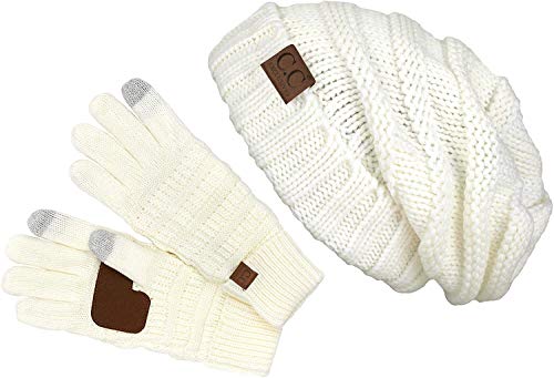 Buy Funky Junque EGH1-25 Oversized Beanie and Lined Glove Set (E2 & G2) -Ivory at Amazon.in
