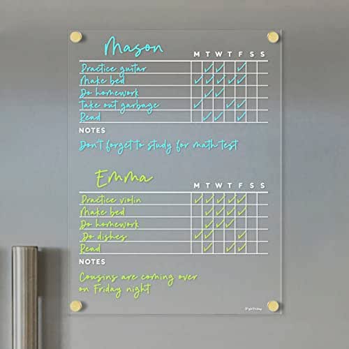 Amazon.com: Magnetic Acrylic Chore Chart for Fridge, 1 or 2 kids, Wet/Dry-Erase Board for ...