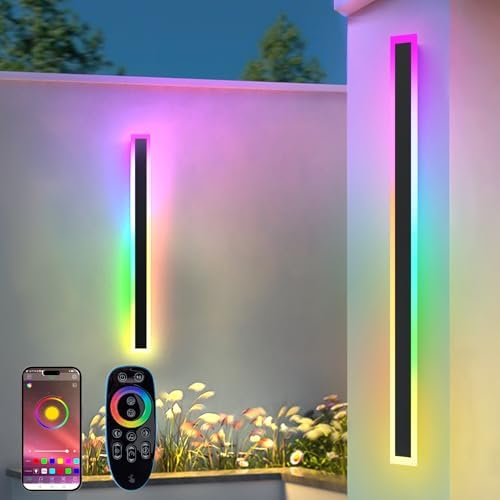 Zihoi RGB Outdoor Wall Lights, 80CM 2 Pack RGB/Warm/White Dimmable ...