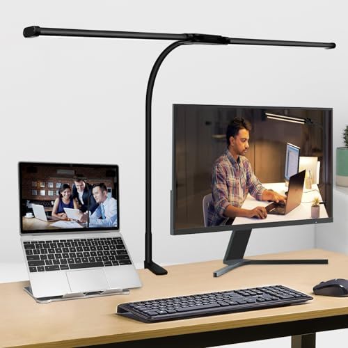 ORAOKO Double Head Desk Lamp LED Dimmable LED Desk Lamp Clampable Eye ...