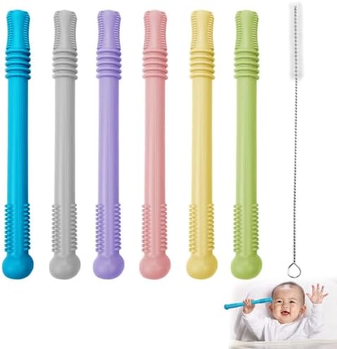 CRLED Hollow Teether Tube,6 Pieces Teething Toys Hollow Teether Tubes ...
