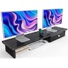 Amazon.com: HUANUO Large Dual Monitor Stand with Drawer, Wood Monitor ...