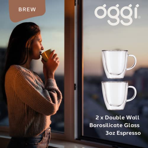 Oggi Set of 2 Double Wall Glass Coffee Mugs - 12oz, Ultra Clear ...