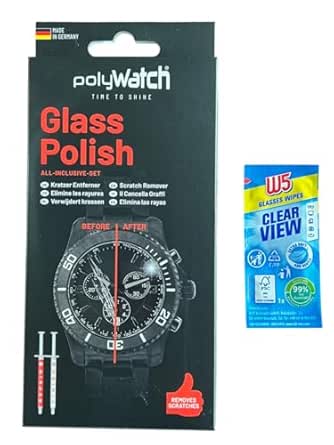 Polywatch Watch Crystal Glass polishing Paste with W5 Wipe Cleaner ...