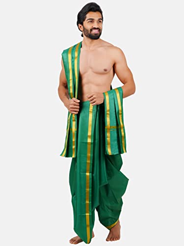 RAMRAJ COTTON Men Pink Solid Art Silk Ethnic Panchakacham Dhoti with ...