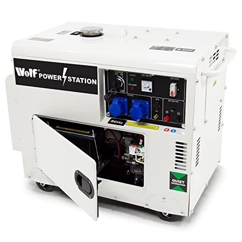 Wolf 5500w Diesel Generator WPS7500DBE Key Start 6.9KVA 9.5HP Quiet 2 x ...