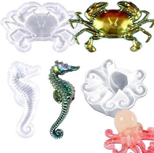 Amazon.com: 3 Pcs Marine Resin Molds Set Seahorse Octopus Crab 3D ...