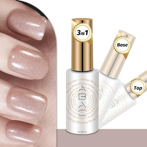 Amazon.com : ABAC One-step Gel Nail Polish,1 Pcs 15ml Glitter Nude Gel ...