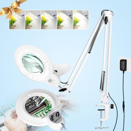 HITTI 2200 Lumens 10X Magnifying Glass with Light and Stand, 144 LEDs ...