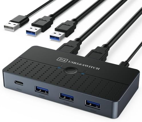 Amazon.com: USB 3.0 Switch Hub, High Speed 2 Computer 4-Port USB C & A ...